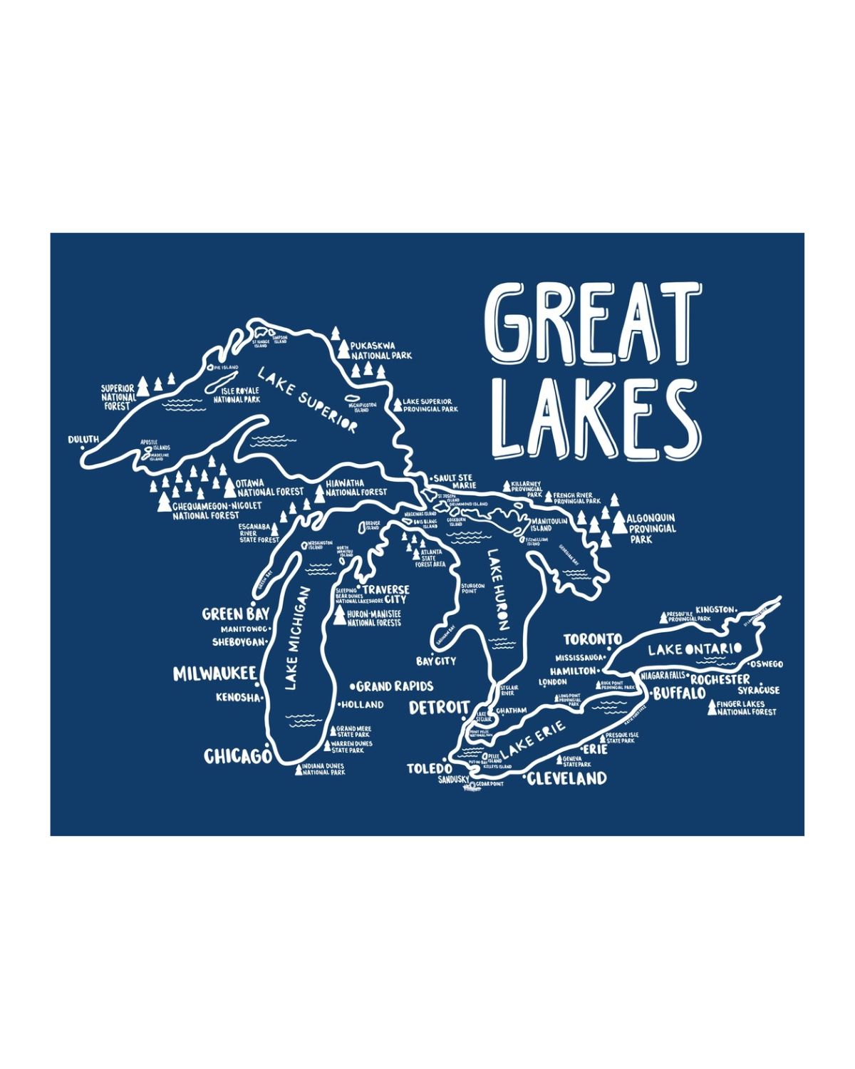 Great Lakes Map Blue