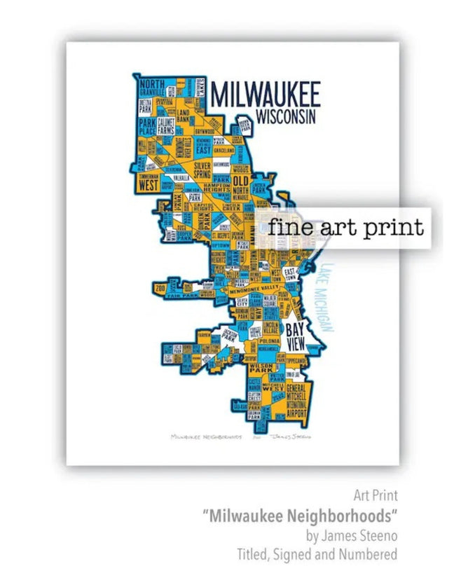 Map of Milwaukee Neighborhoods 11" x 14" Print