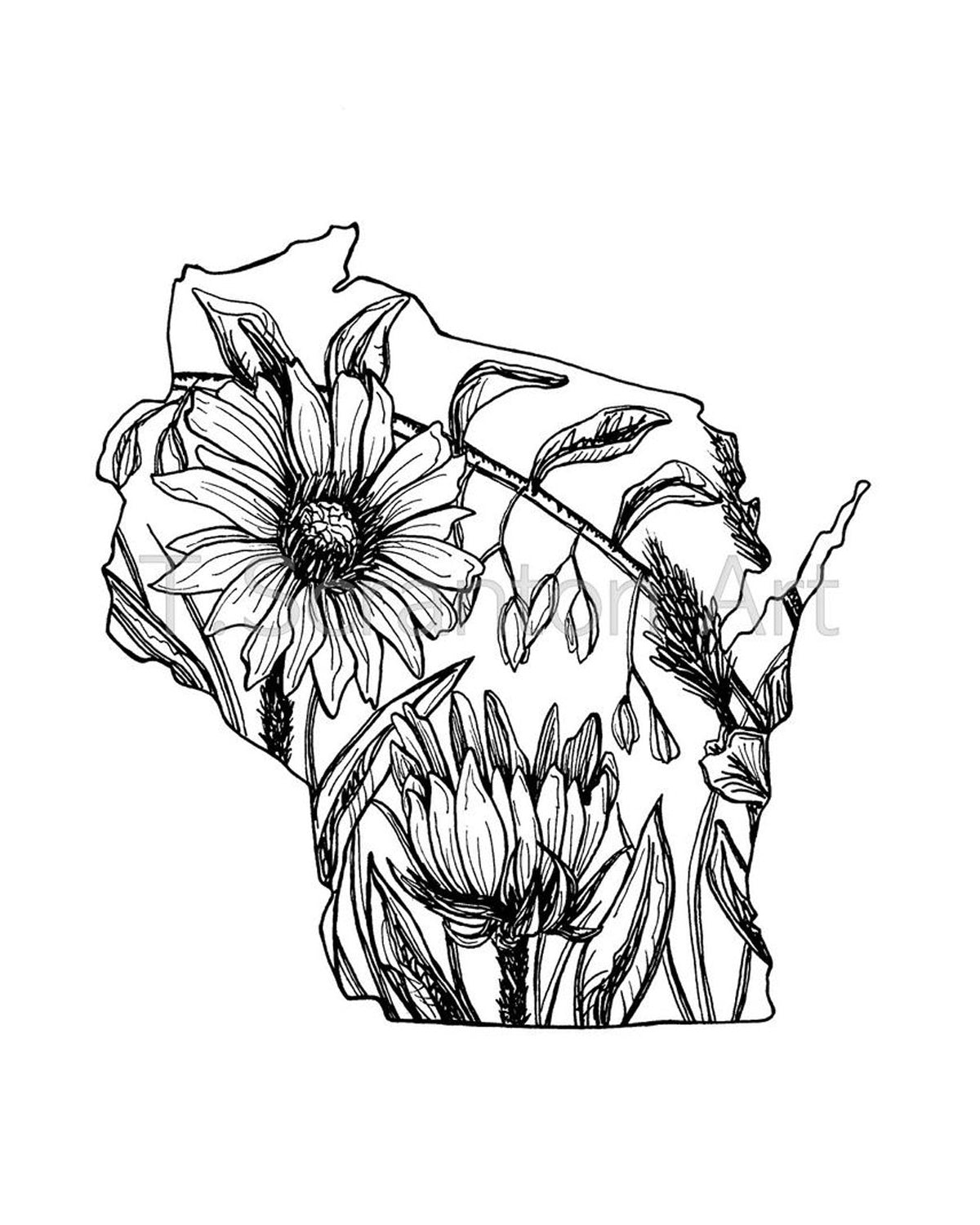 Wisconsin Shaped Flower Sticker